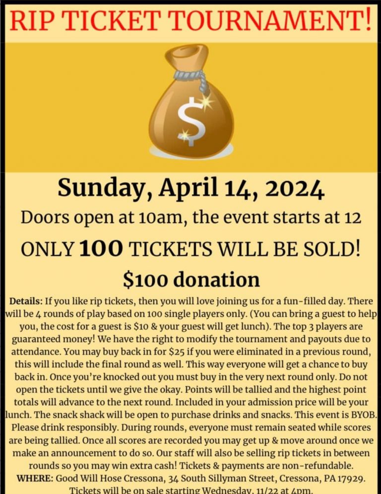 RIP TICKET TOURNAMENT - Good Will Hose Company