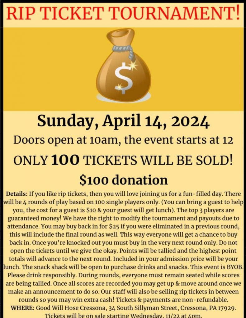 RIP TICKET TOURNAMENT - Good Will Hose Company